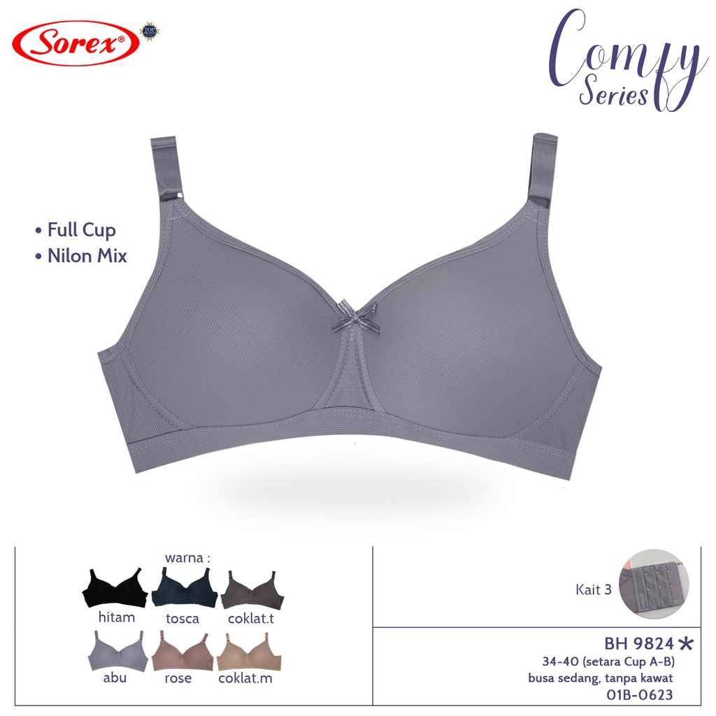 Jual Bra BH Sorex 9824 Tanpa Kawat Busa Sedang Kait 3 (Cup B) | Shopee Indonesia