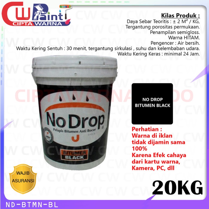 Jual NO DROP BITUMEN CAT PELAPIS TANDON DINDING ATAP ANTI BOCOR 20 KG HITAM | Shopee Indonesia