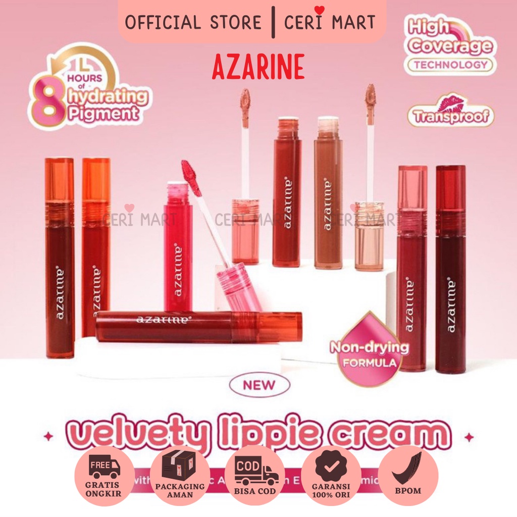 Jual AZARINE VELVETY LIPPIE LIP CREAM RED VELVET LIP TINT AZARIN - BPOM ...