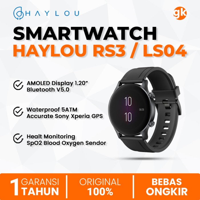 Jual HAYLOU Smartwatch RS3 LS04 AMOLED Display GPS Waterproof ATM5 SpO2 Healt Monitoring ...