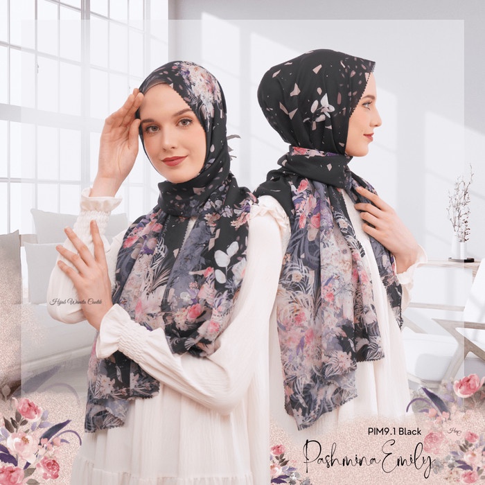 Jual Hijabnitacantik - Pashmina Emily Series | Hijab printing premium - Black | Shopee Indonesia