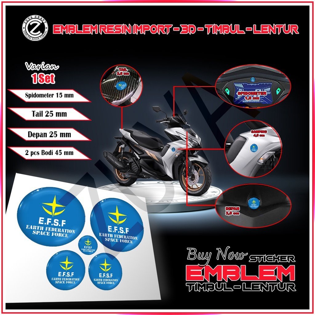 Jual STIKER MOTOR 3D TIMBUL LENTUR EMBLEM LOGO GUNDAM EFSF YAMAHA AEROX ...