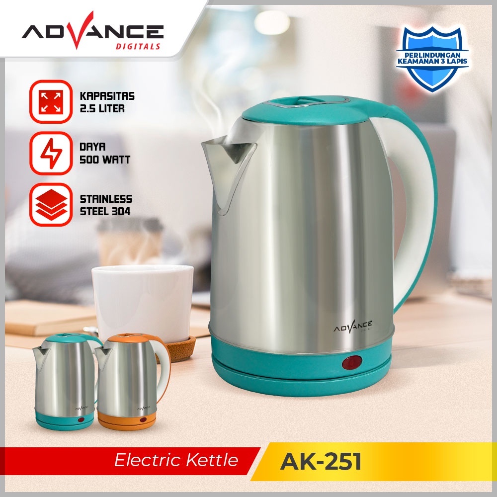 Jual Pemanas Air Teko Listrik Electric Kettle Advance AK251 Kapasitas 2.5 Liter Stainless Steel ...