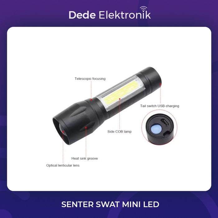 Jual Senter Swat Mini Led Xpe Cob Zoom Police Usb Recharger | Shopee ...