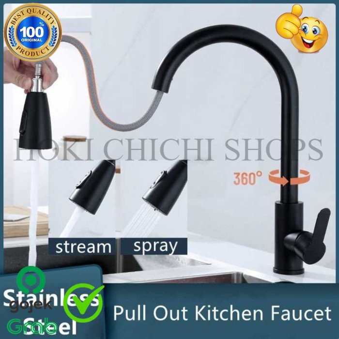 Jual Kran Air Cuci Piring Tarik Angsa Wastafel Hitam Flexible Stainless ...
