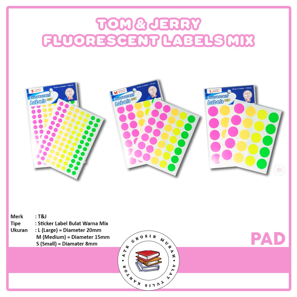 Jual TOM & JERRY - Label Fluorescent Mix Ukuran S-M-L Stiker Bulat ...