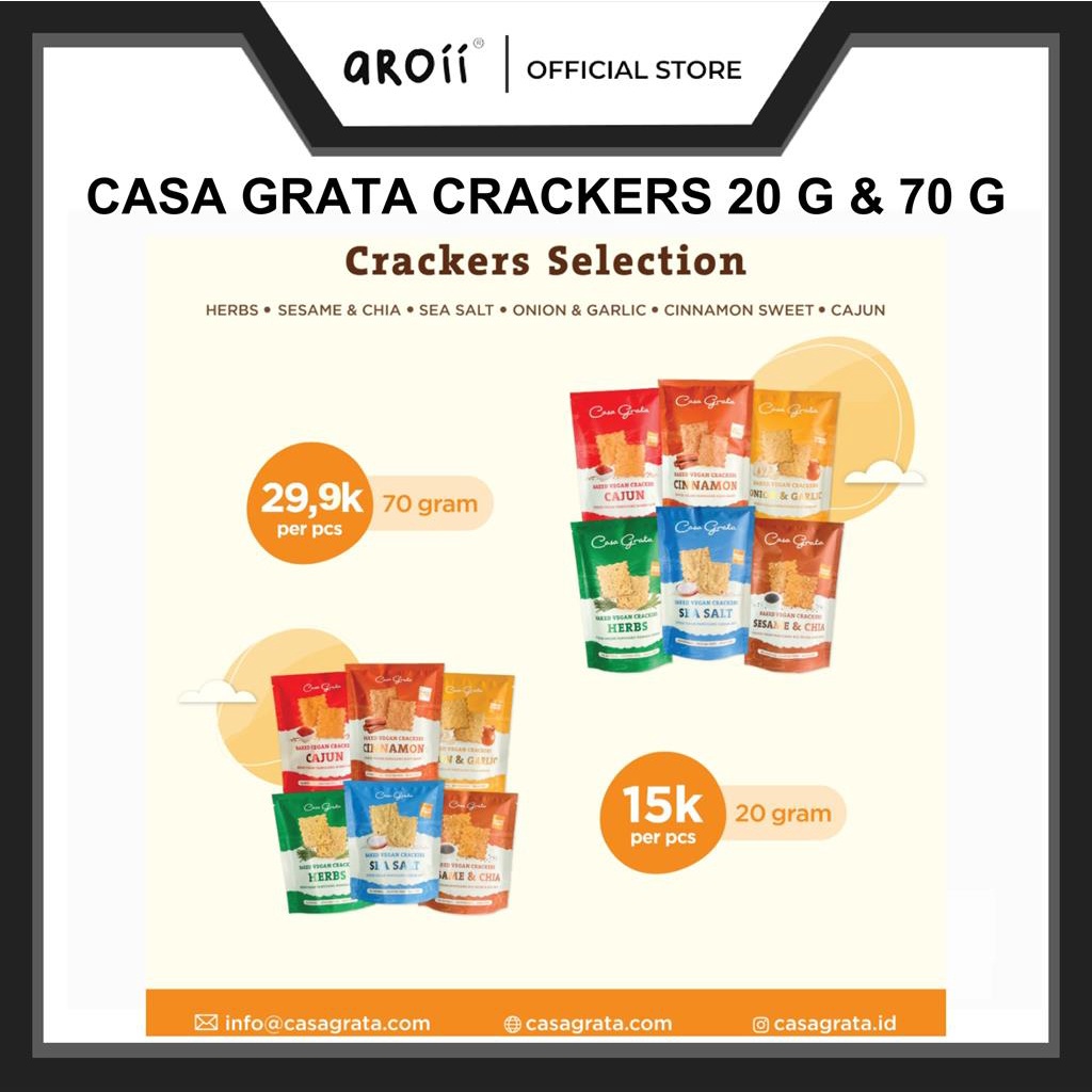 Jual Casa Grata Crackers - Cemilan Sehat - VEGAn-GLUTEN FREE 70 gram ...