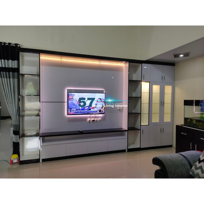 Jual Backdrop TV Minimalis - Lemari Penghias Ruangan Bahan Plywood HPL ...