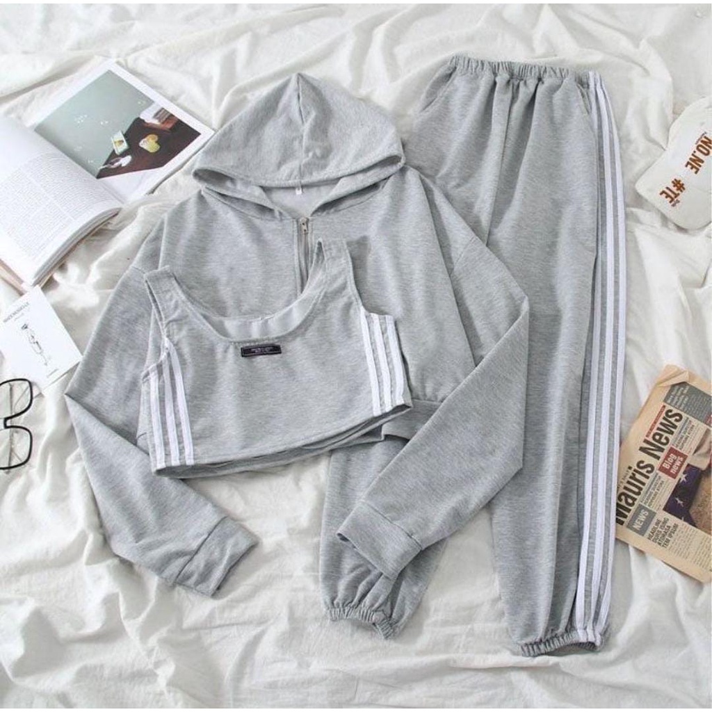 Jual SWEATER SWITER SWETER WANITA 3 IN 1 JOANA SPORTY SET JOGGER FLEECE ...
