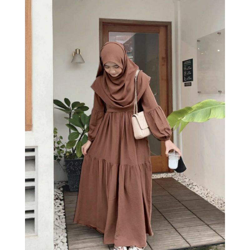 Jual GAMIS VIRAL CRINGKLE AIRFLOW Premium Dress Lengan Balon Muslim ...