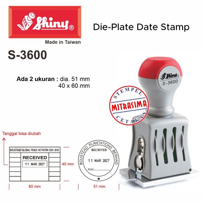 Jual Stempel Shiny S-3600 ( CUSTOM Die Plate Dater S3600 Tipe S 3600 ...