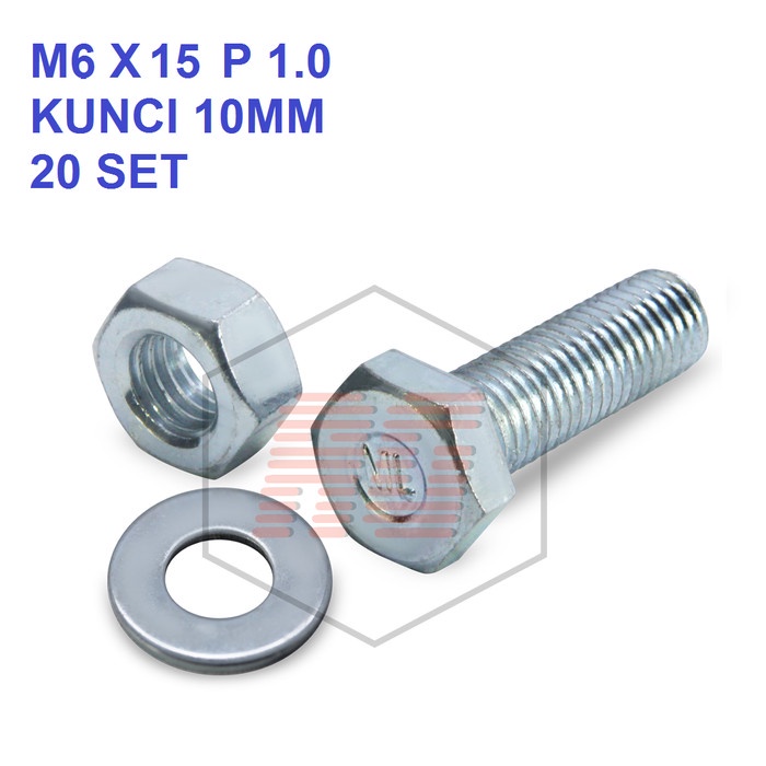 Jual BAUT MUR SET HEX "AG" M6 X 15 | ISI 20PCS - SET NORMAL | Shopee ...