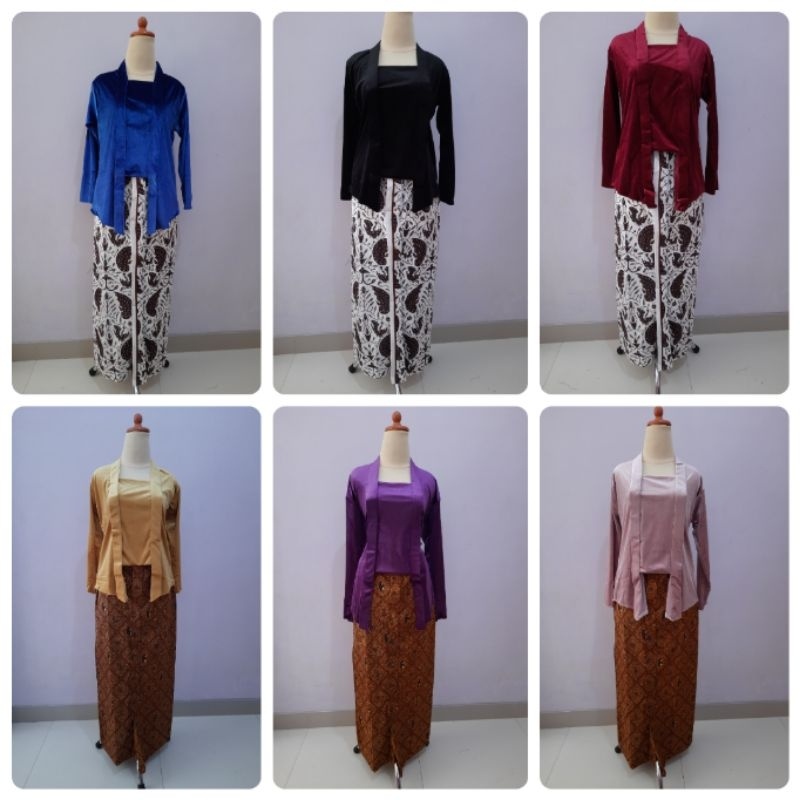 Jual Kebaya dan Sorjan Set Kebaya Kutubaru Bludru Polos Dewasa Lurik | Shopee Indonesia