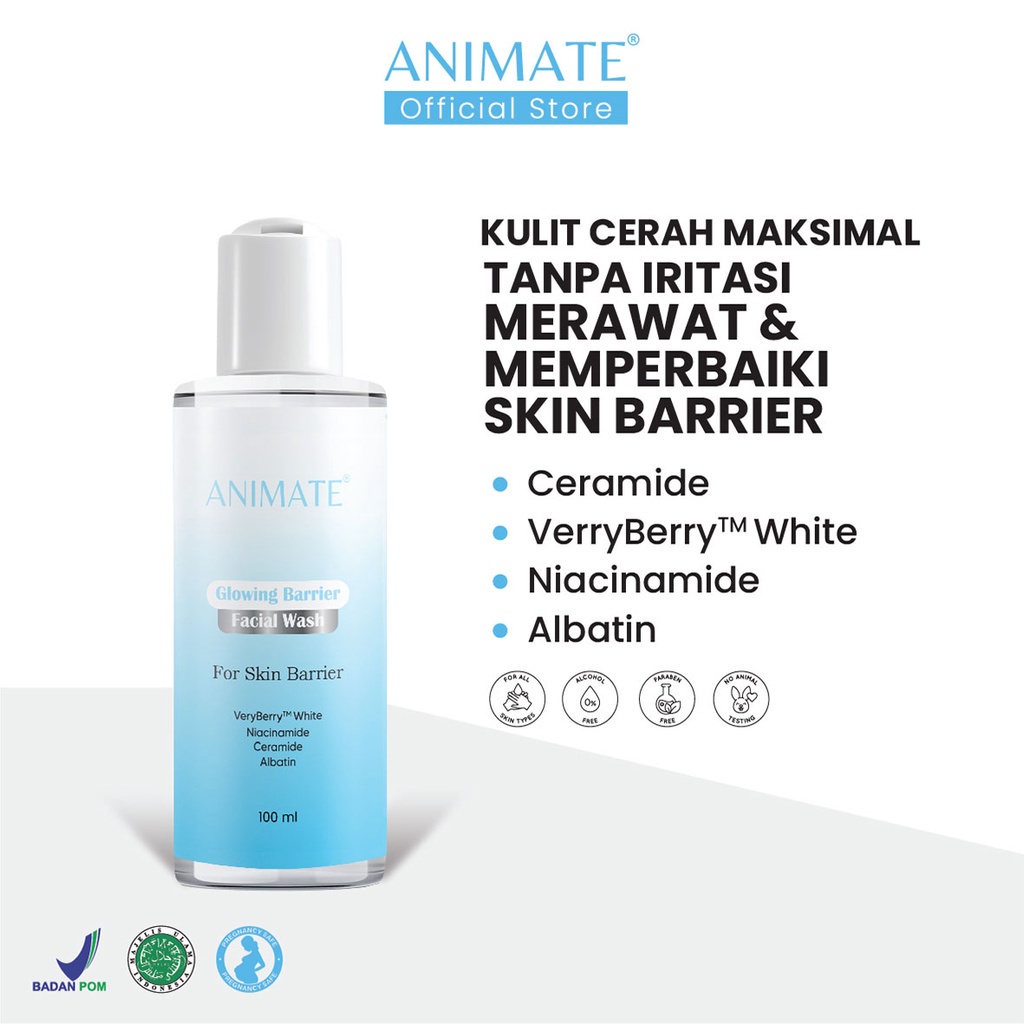 Jual Animate Glowing Barrier Facial Wash 100 ml Original MC | Shopee ...
