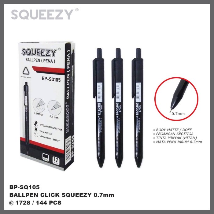 Jual Ballpoint Squeezy Ball Pen 0.7 mm Bolpoin Tinta Bolpen 1 Pak 12 ...