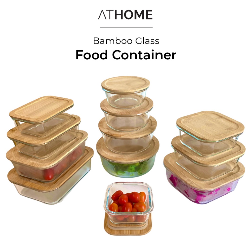Jual ATHOME Bamboo Glass Food Container / Wadah Penyimpanan Makanan ...