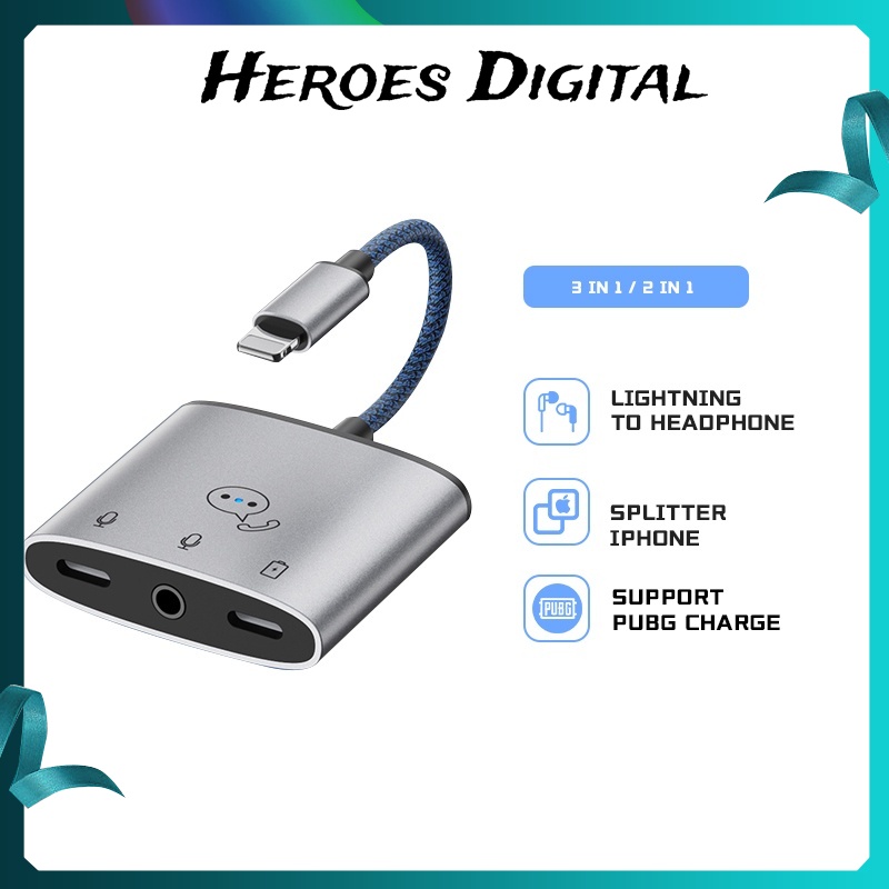 Jual HD Splitter Lightning To Jack Converter 2in1 / 3in1 - Headset PUBG ...