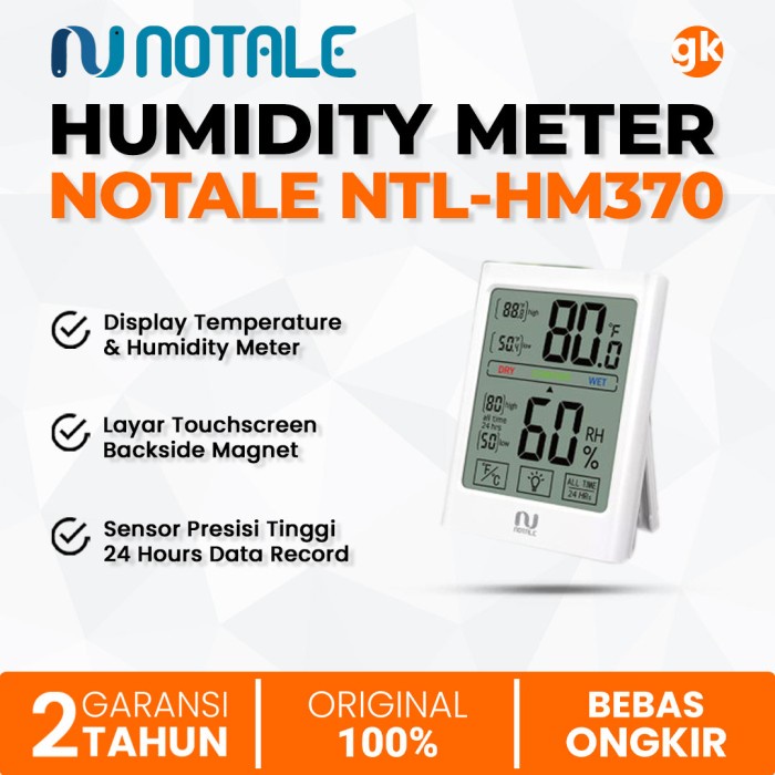 Jual NOTALE Hygrometer Thermometer Humidity Meter Alat Ukur Kelembapan ...