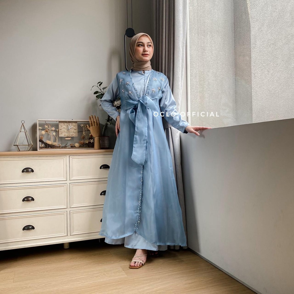 Jual Oclo Gadinda Dress Long Outer Organza Manik Gamis Lengan Panjang ...