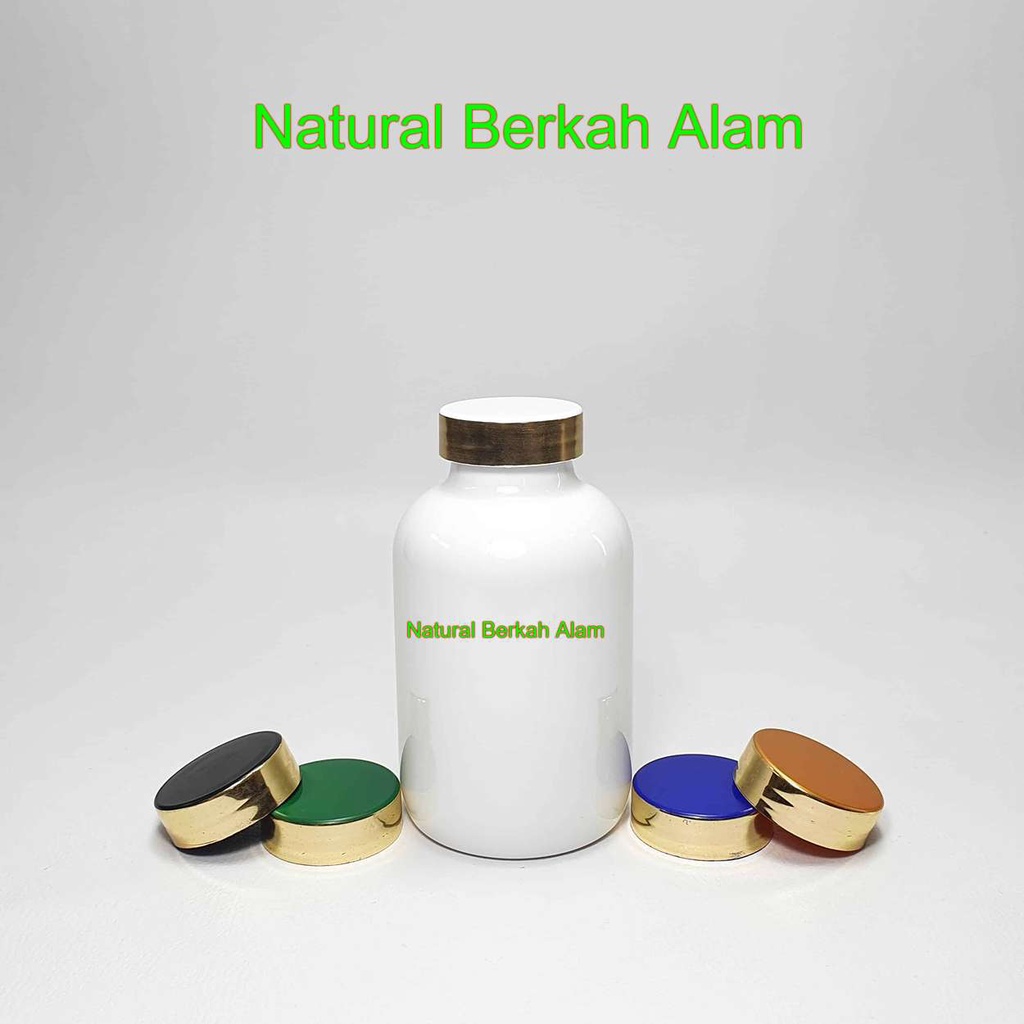 Jual Botol 300 ml Omega Putih Cap List Emas / Botol Obat / Botol Kapsul ...