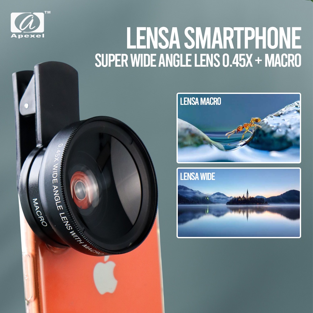 Jual Lensa Kamera hp Super Wide Angle Lens 0.45X + Macro Smartphone - APL-0.45WM - Black ...