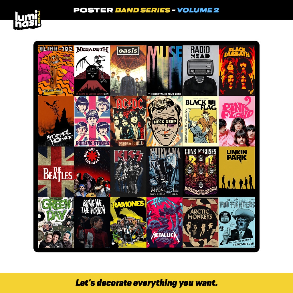 Jual Poster Band Series Vol. 2 | Poster Dekorasi Dinding | Paket isi 24 ...