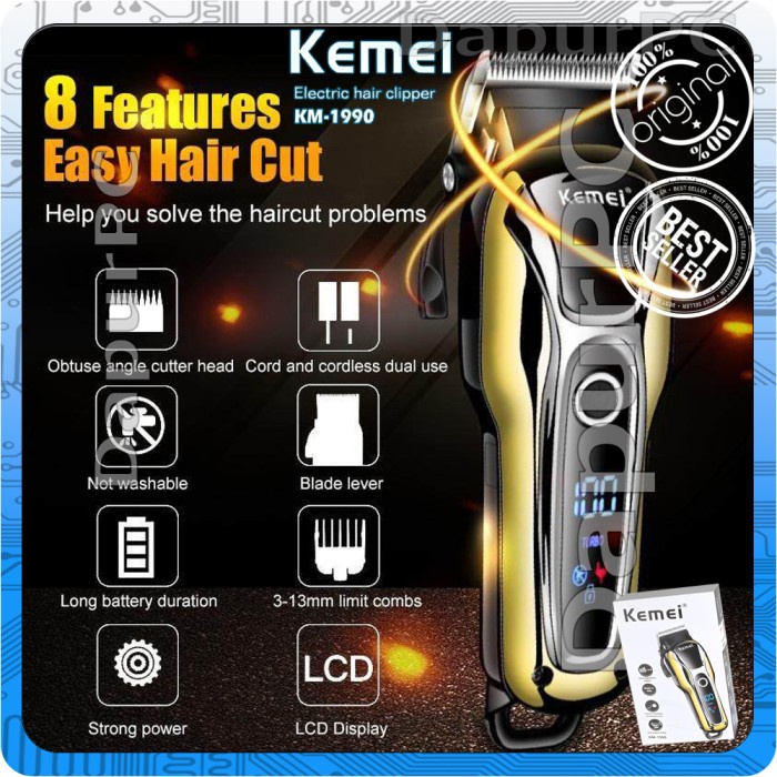 Jual KEMEI KM 1990 Alat Cukur Rambut Turbo Rechargeable Hair Clipper Trimme | Shopee Indonesia