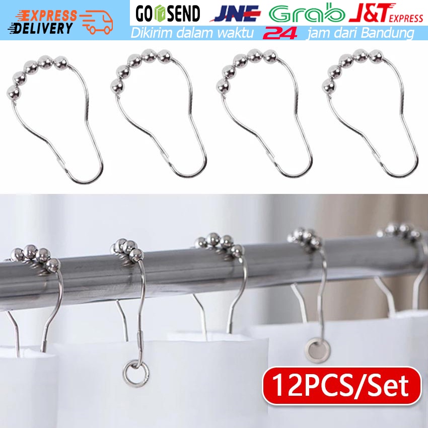 Jual 12 Pcs/Set Kait Tirai Shower Kamar Mandi Bahan Metal Kualitas ...
