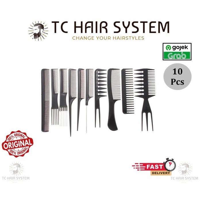 Jual Sisir Rambut 1 set isi 10 pcs Sisir Sasak Tulang Hair Comb Sisir ...