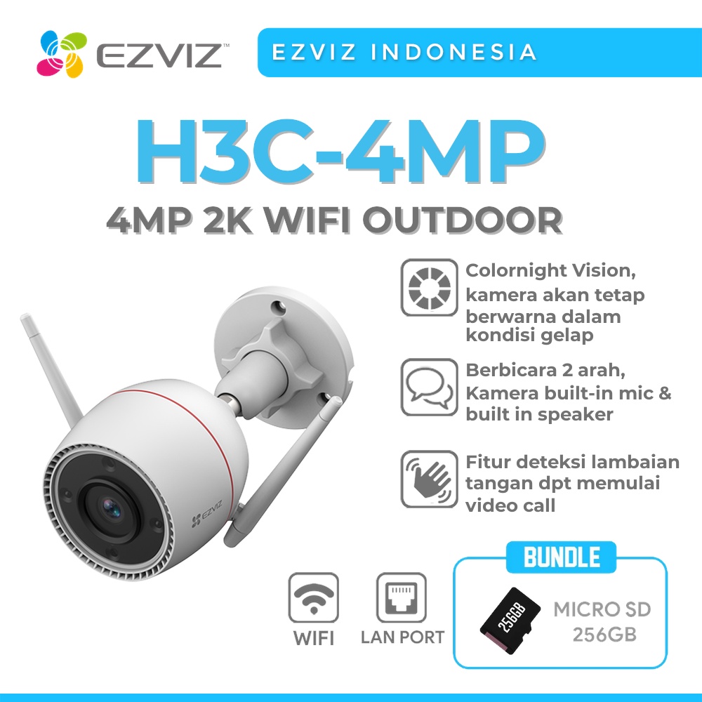 Jual EZVIZ H3C 4MP 2K COLORNIGHT WIFI OUTDOOR CAMERA FREE MICROSD 256GB ...