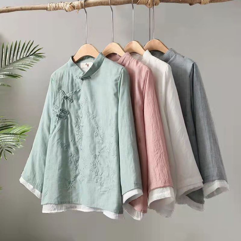Jual Cotton and Hemp Tang Suit Women's Chinese Style Zen Women's Suit ...