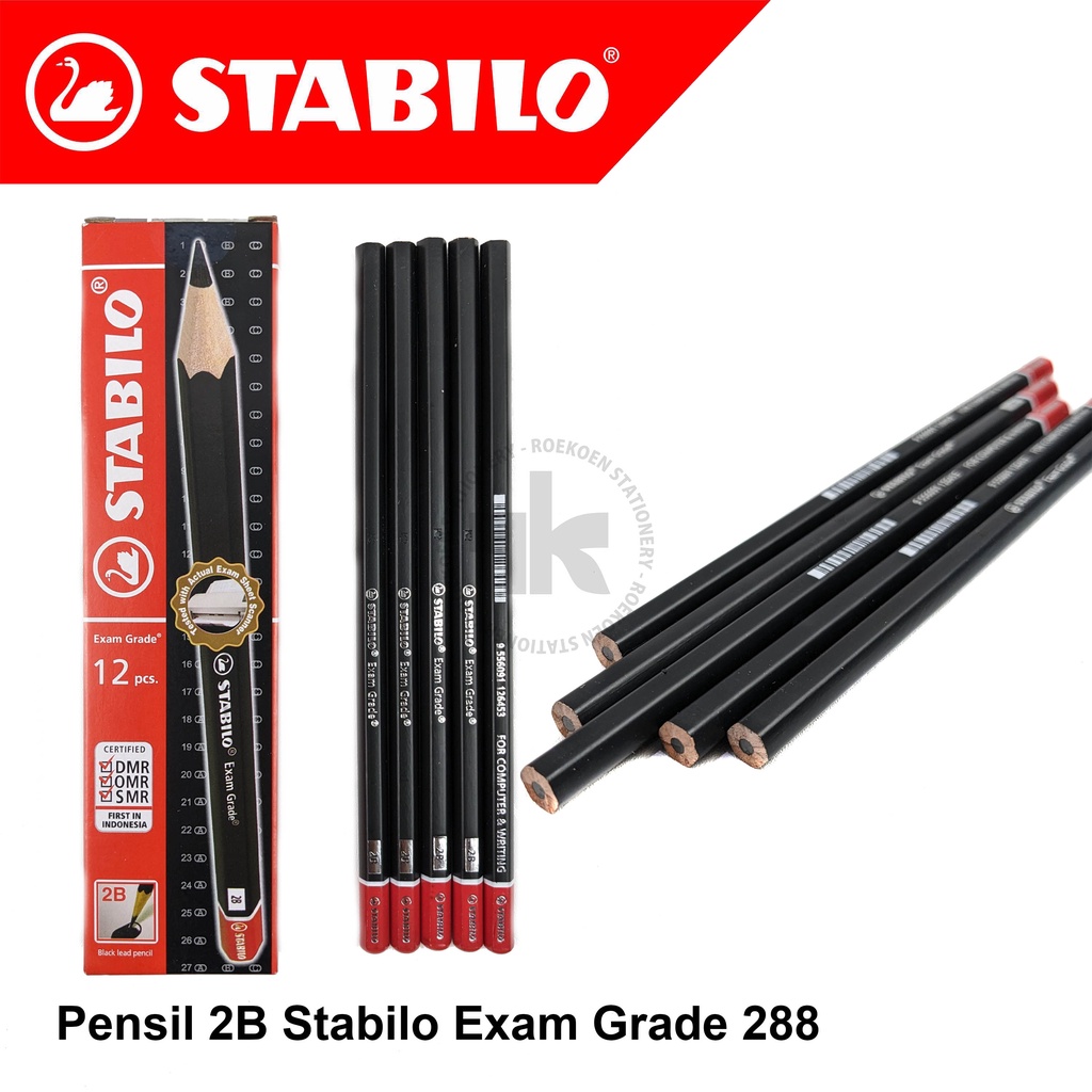 Jual Stabilo Exam Grade Hexagonal Pensil 2B Polos Hitam Ujung Merah ...