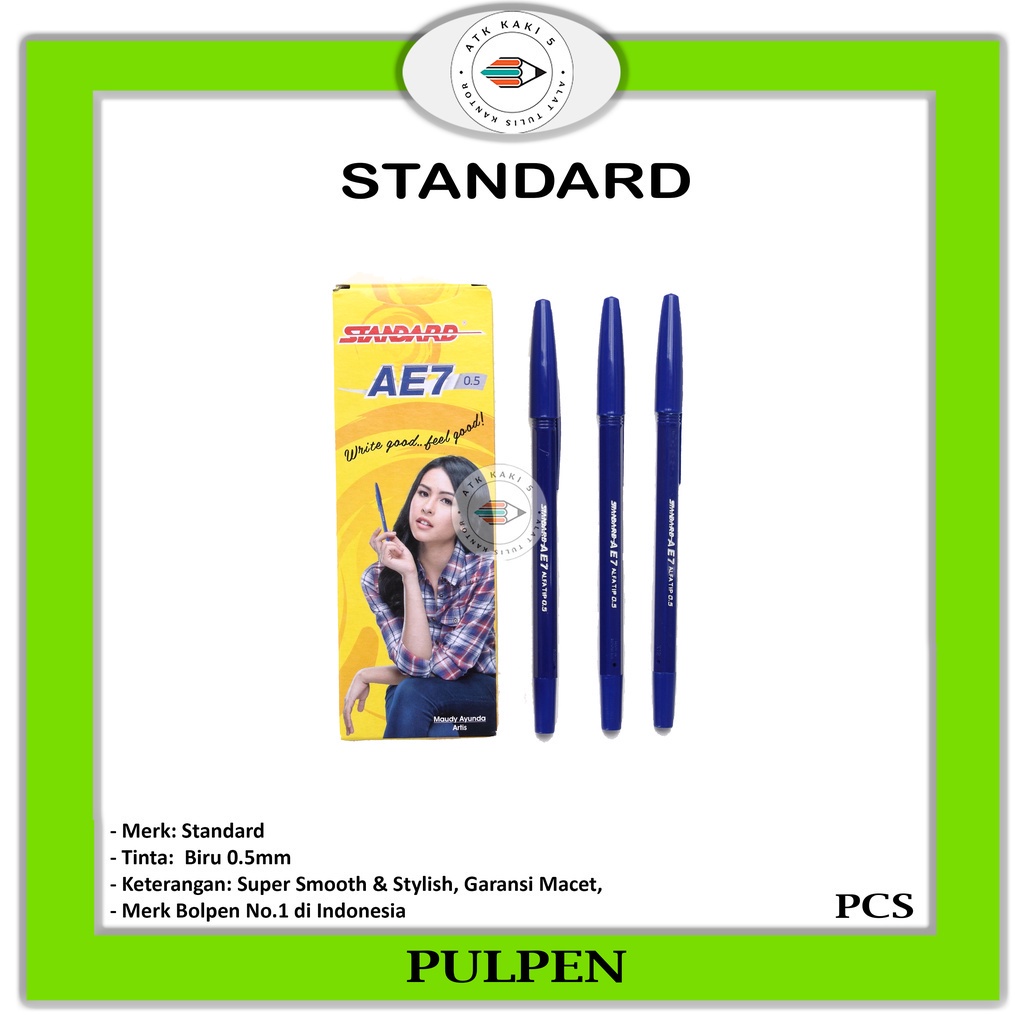 Jual STANDARD - Pulpen Bolpen Ball Point AE7 0.5mm Super Smooth Murah Laris Biru - Pcs | Shopee ...