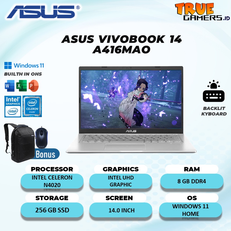 Jual LAPTOP ASUS VIVOBOOK A416MAO N4020 RAM RAM 8GB 256SSD WINDOWS 11 ...
