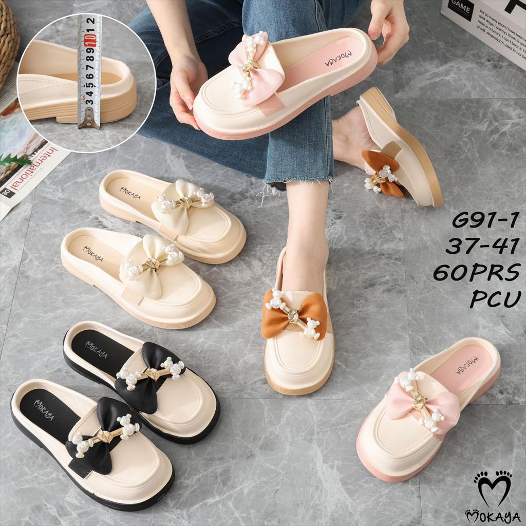 Jual Sepatu Slop Jelly Wanita Motif Pita Tengah Bear Putih Sol Tebal ...