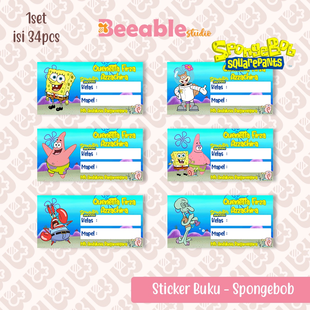 Jual Sticker Buku Spongebob Cars Disney Stiker Label Nama Buku Tulis ...