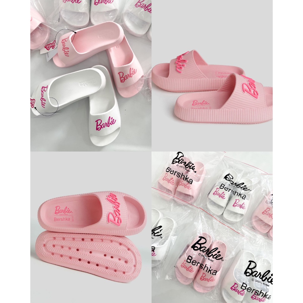 Jual Bershka x Barbie Flat Slider Sandals / BSK Barbie chunck rubbers ...