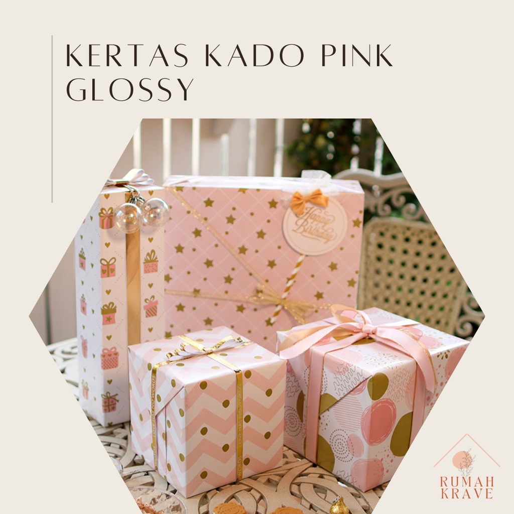 Jual RUMAH KRAVE - Kertas Kado Pink Glossy Gold Waterproof Polkadot ...
