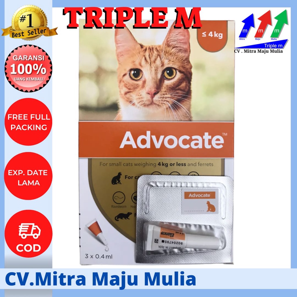 Jual Advocate Cat Kucing SMALL Obat Kutu Kucing Berat Badan Sampai 4kg ...