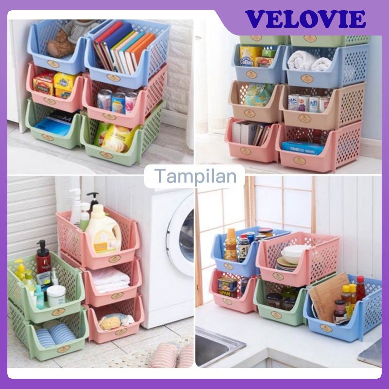 Jual BUY 1 GET 3 Keranjang Penyimpanan Dapur Rumah Tangga Plastik / Rak ...