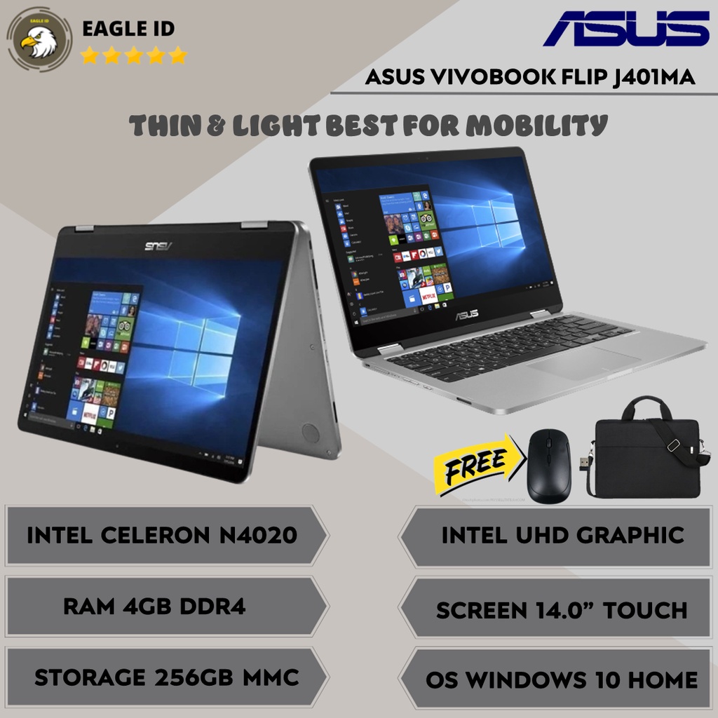 Jual LAPTOP ASUS TOUCHSCREEN VIVOBOOK N4020 RAM 4GB STORAGE 256GB GREY ...