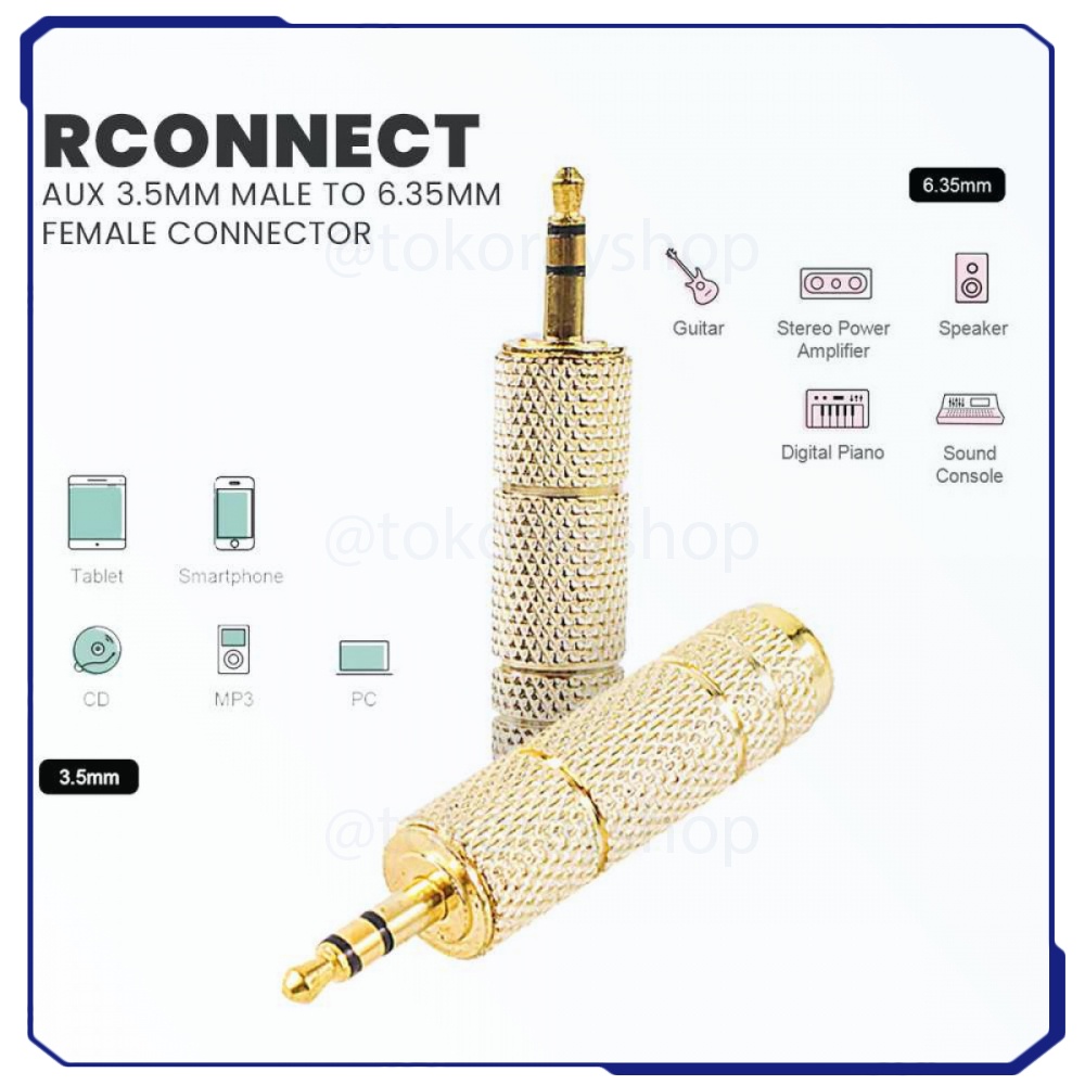 Jual Kepala Plug AUX 3.5mm Male to 6.35mm Female Connector - N1002 | Shopee Indonesia