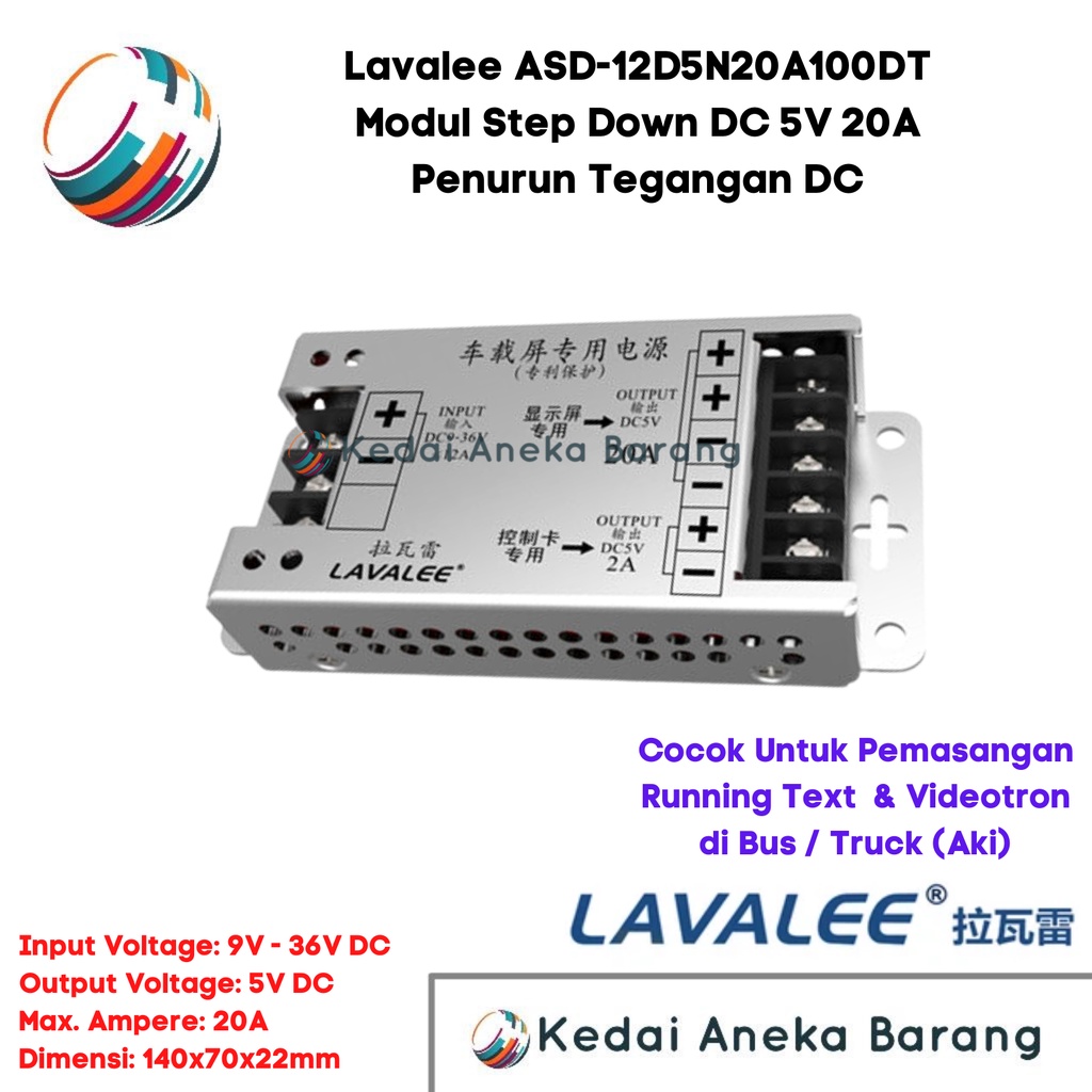 Jual LAVALEE DC Buck Converter 9V-36V 36V 24V 12V Step Down 5V 20A ...