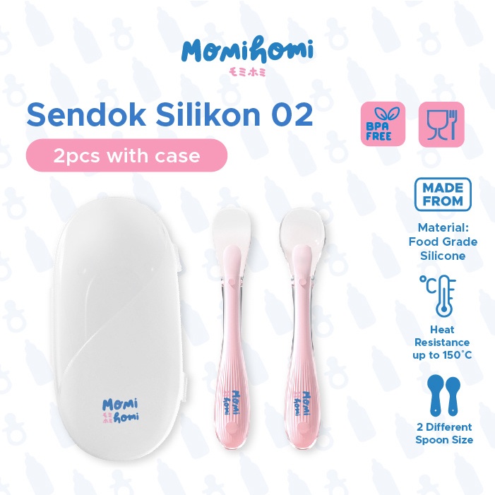 Jual Momi Homi Sendok Makan Bayi 02 Silikon Isi 2 pcs plus CASE Sendok ...