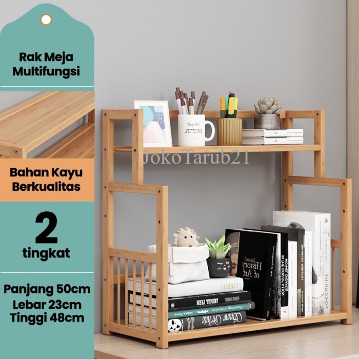 Jual Rak Buku Kayu Atas Meja Kerja Tempat Penyimpanan Susun Minimalis ...