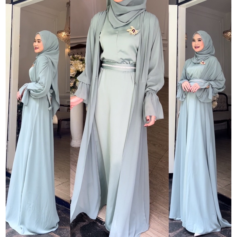 Jual ABAYA BERDINE SATIN VELVET ONE SET DRESS RAYA EID SERIES SET HIJAB ...