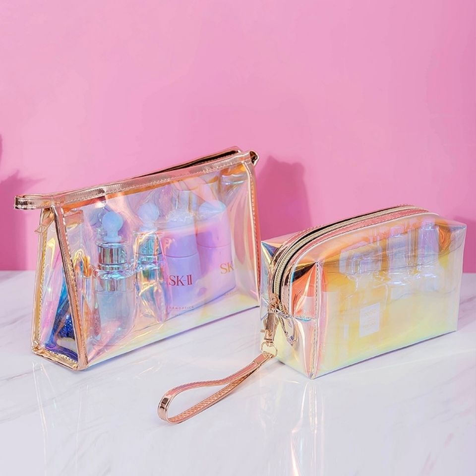 Jual TS12 Dompet Makeup Tas Pouch Makeup Glitter Gold Hologram PVC ...