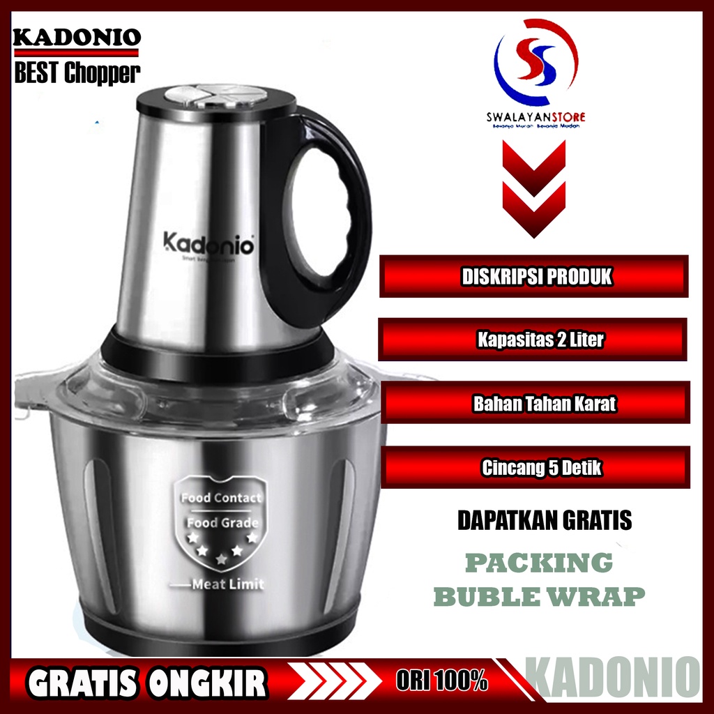 Jual ORIGINAL!! Blender Daging KADONIO Chopper Stainless 2L Penggiling Daging Multifungsi Meat ...