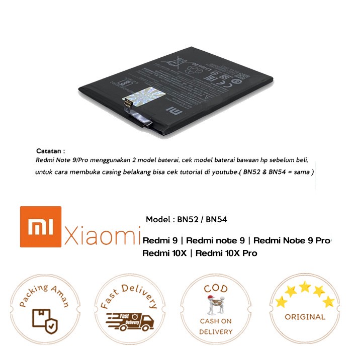 Jual Baterai XIAOMI Redmi 9 / Redmi Note 9 / Note 9 Pro BN52 / BN54 ...