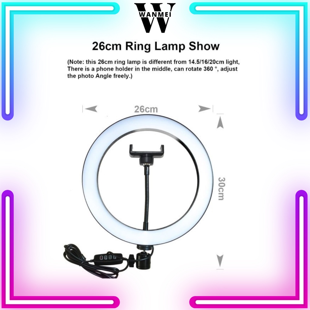 Jual WM Ringlight 26cm LED Lampu Make Up Selfie Vlog Live Streaming ...